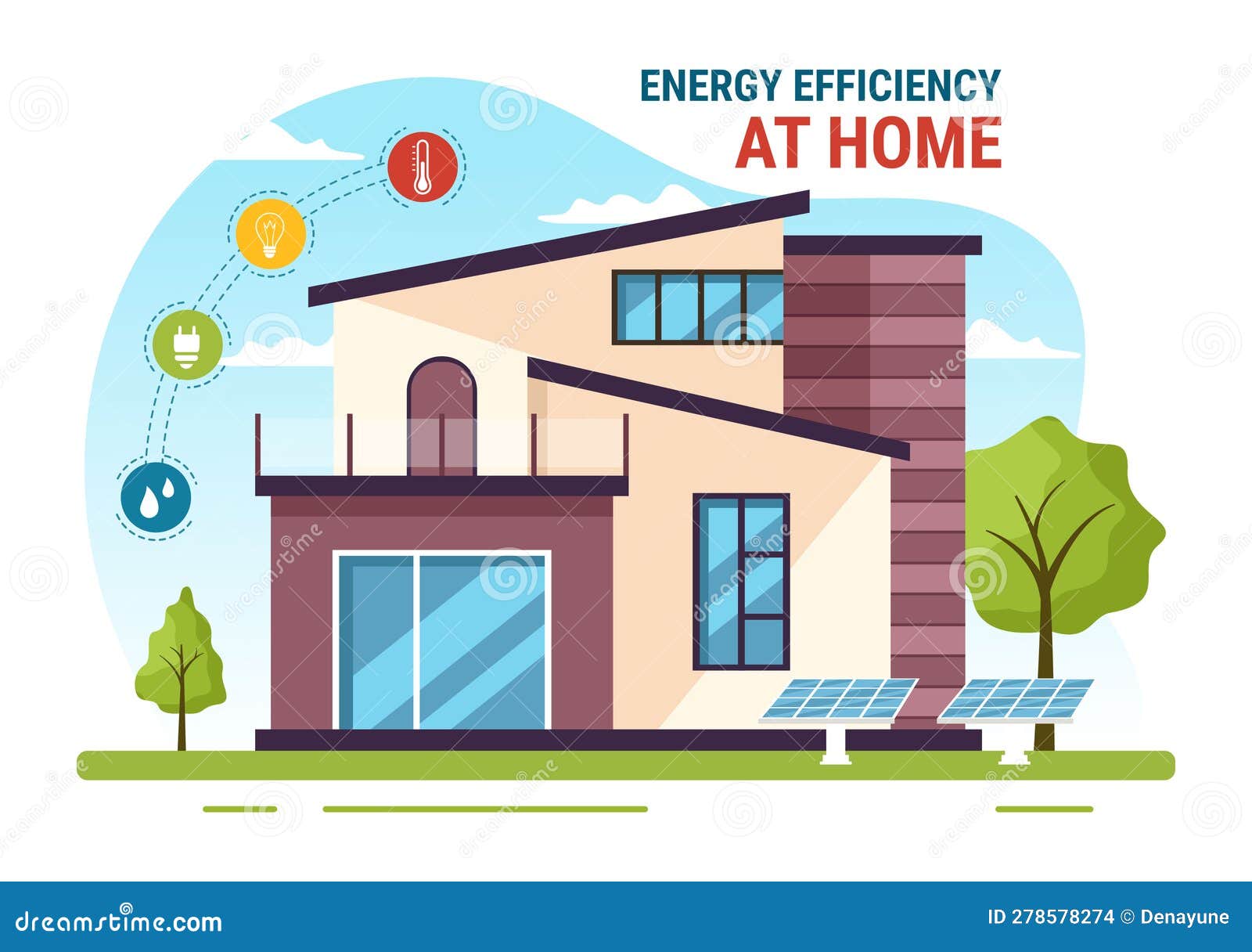 Energy Efficient at Home Vector Illustration of Smart House Technology ...