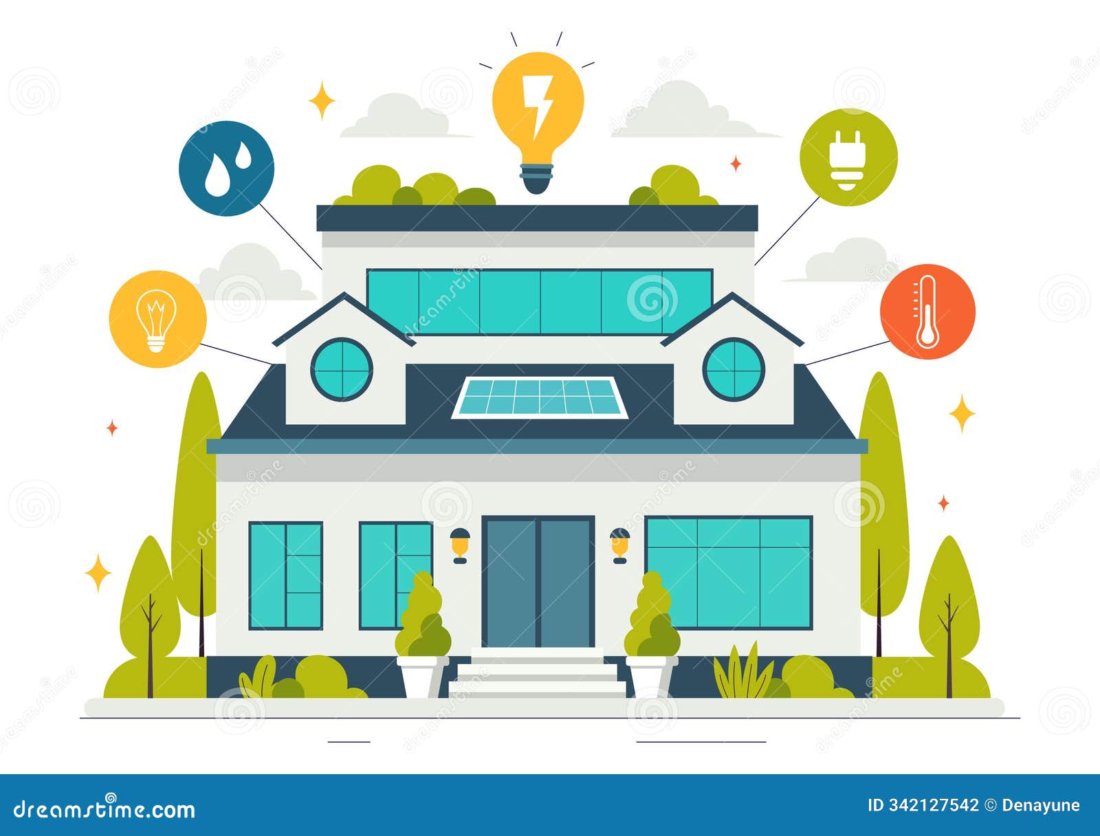 Energy Efficient at Home Vector Illustration of Smart House Technology ...