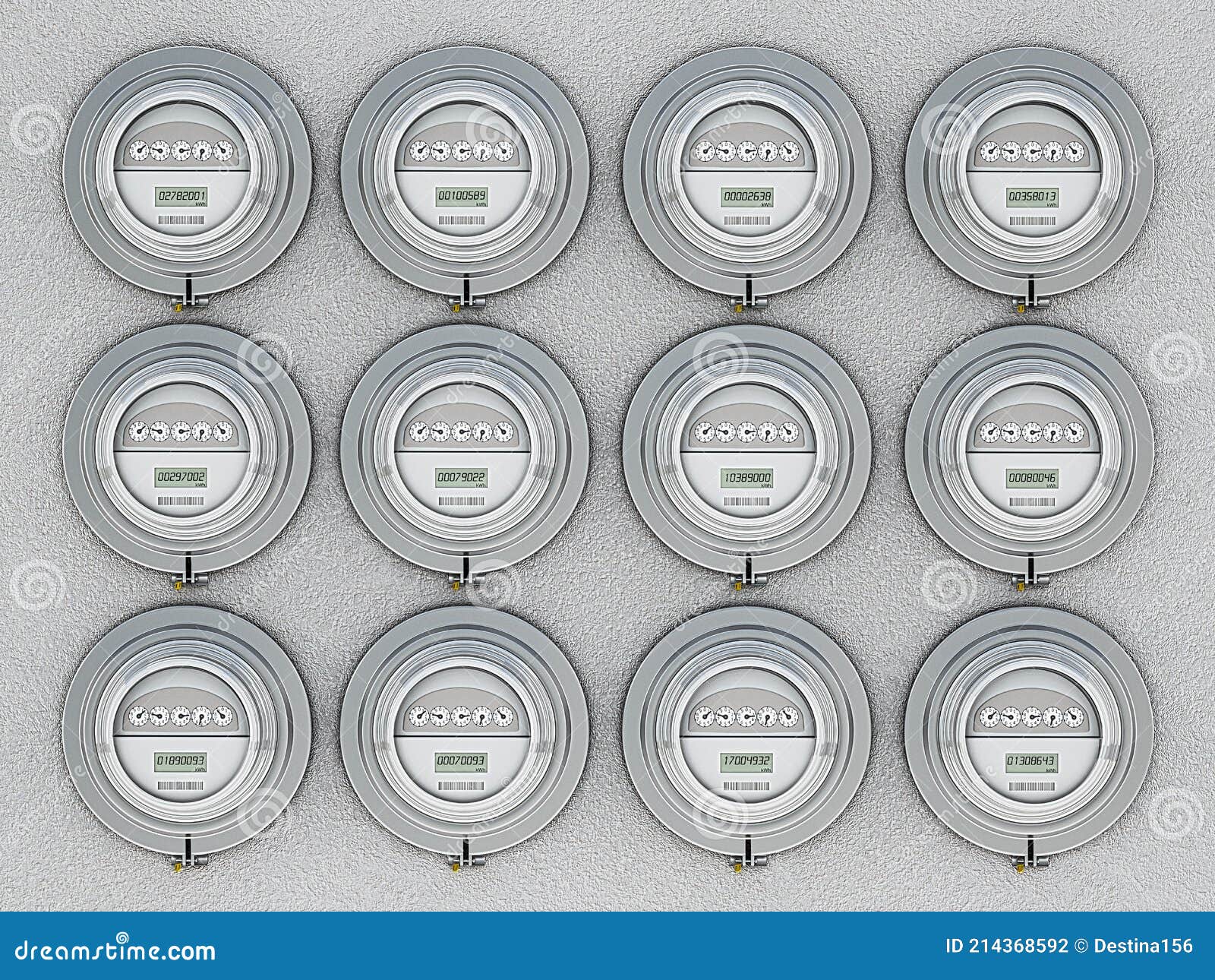 Energy Efficient Smart Electric Meters in a Row. 3D Illustration Stock ...