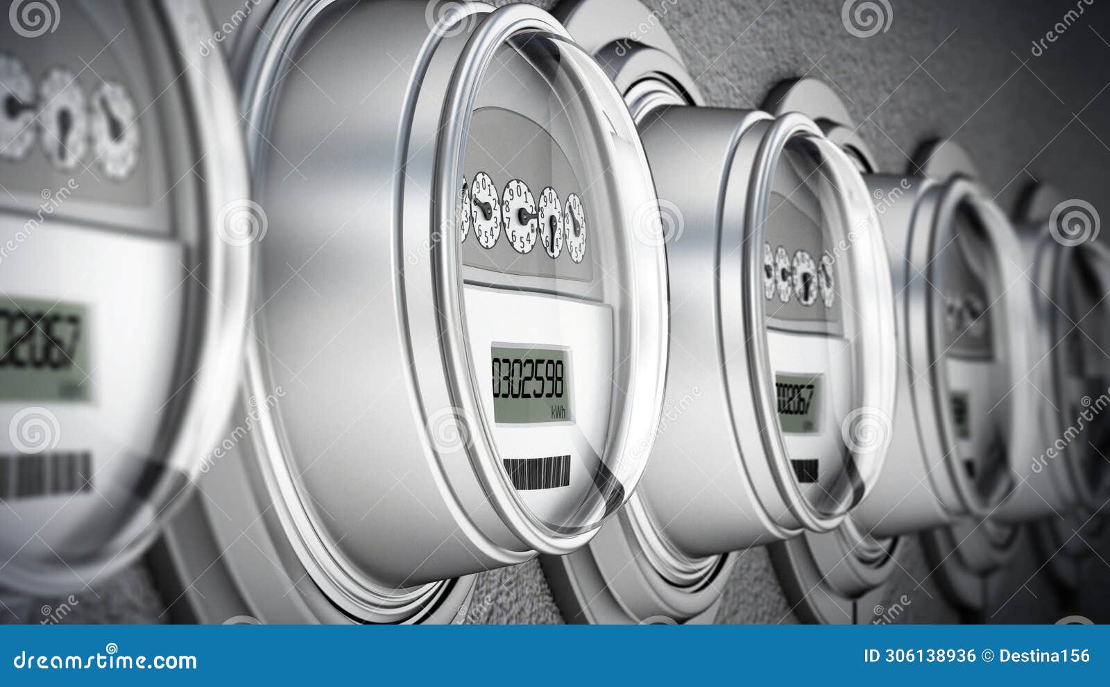 Energy Efficient Smart Electric Meters in a Row. 3D Illustration Stock ...