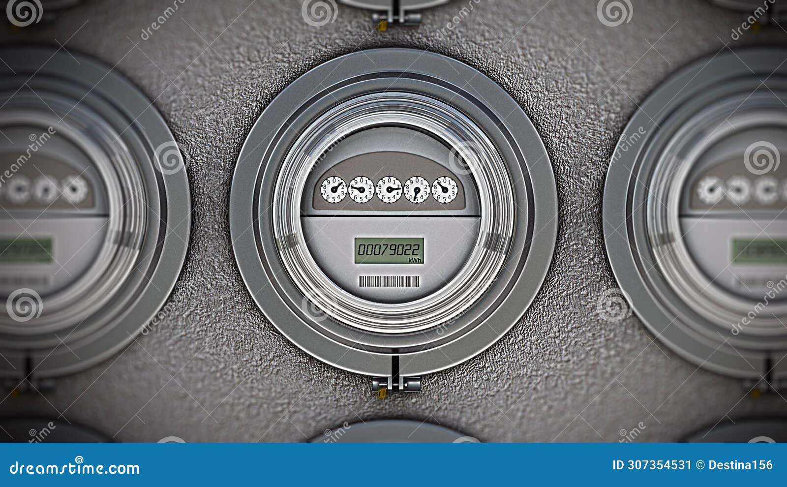 Energy Efficient Smart Electric Meters in a Row. 3D Illustration Stock ...