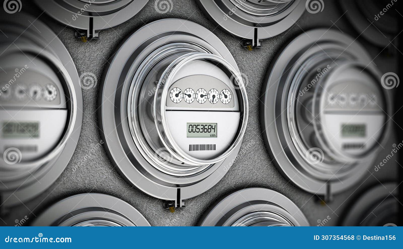 Energy Efficient Smart Electric Meters in a Row. 3D Illustration Stock ...