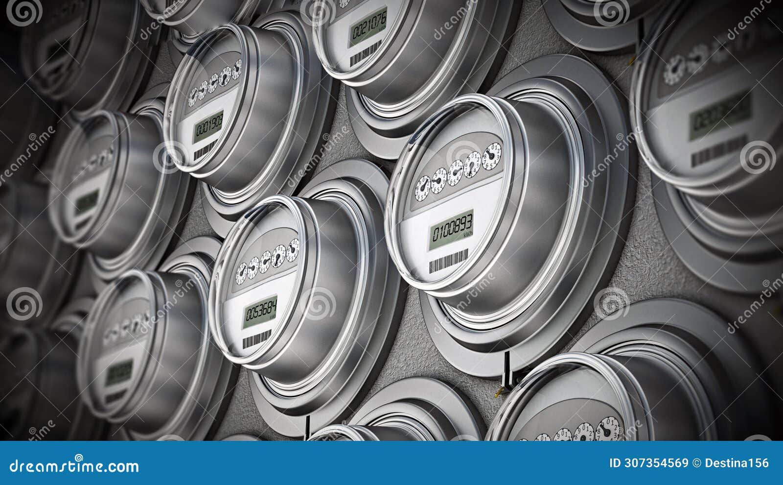 Energy Efficient Smart Electric Meters in a Row. 3D Illustration Stock ...