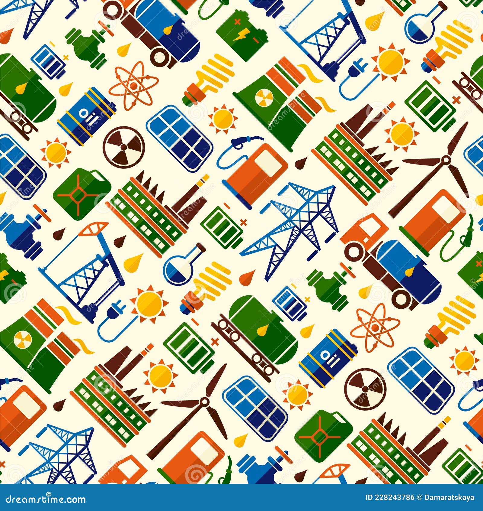 Energy, Electricity and Power Seamless Vector Background. Flat Style ...