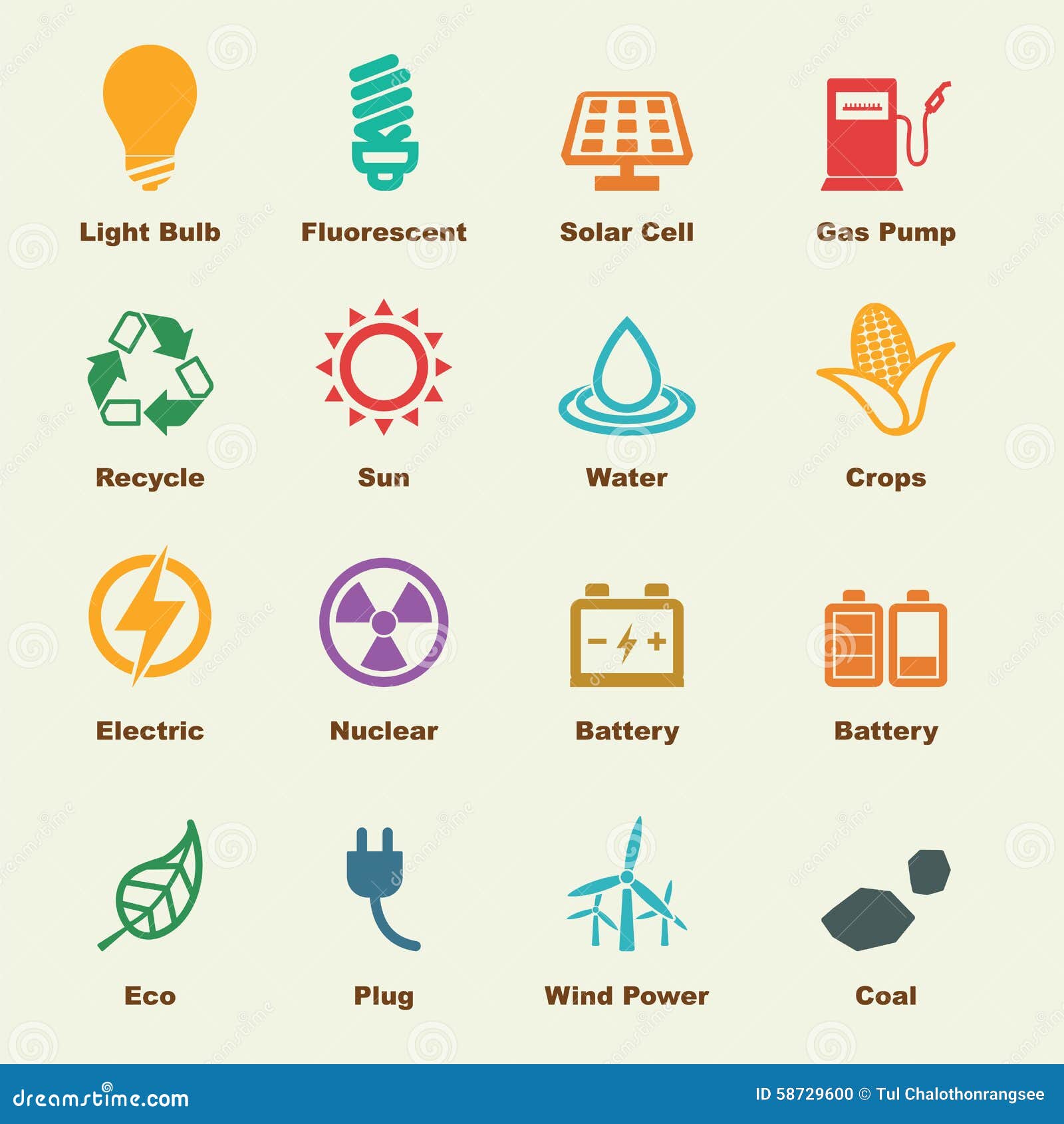 Energy elements stock vector. Illustration of lightbulb - 58729600