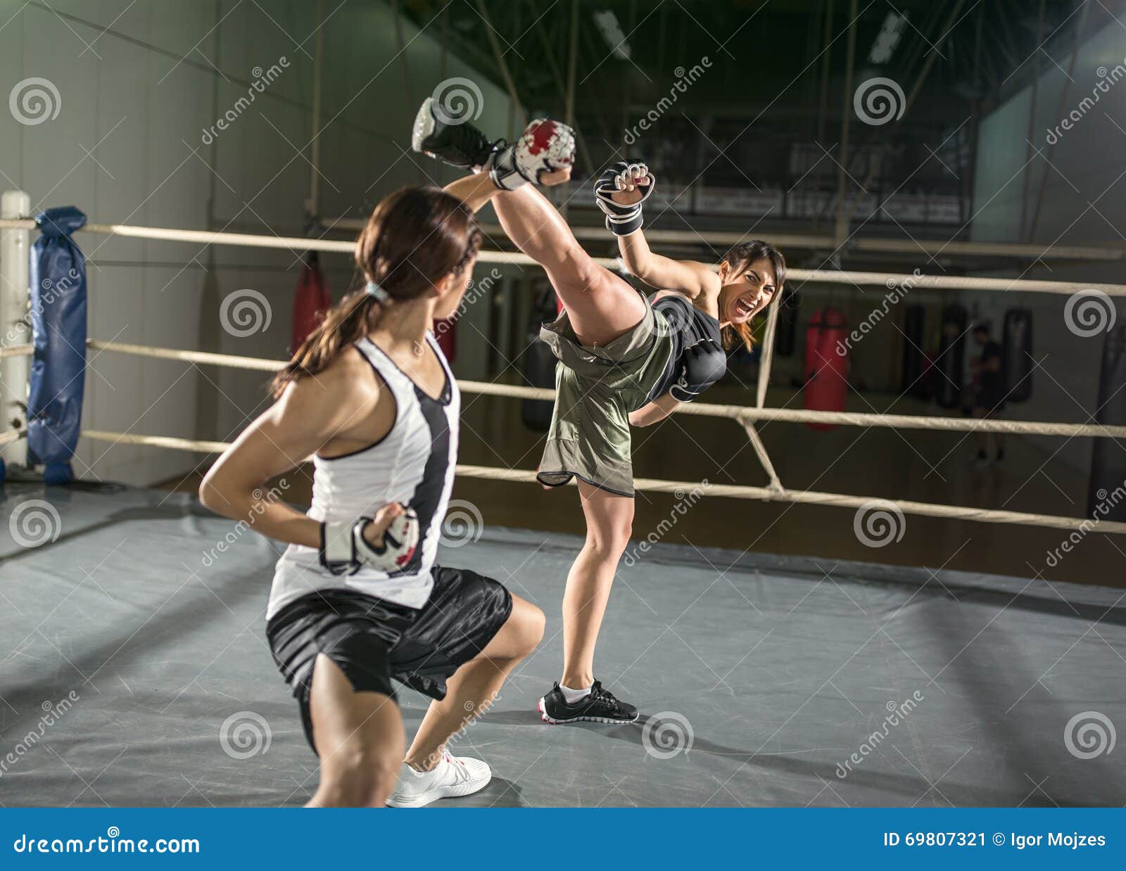 Energy Female Kick Boxer Practicing Stock Image - Image of abstract ...