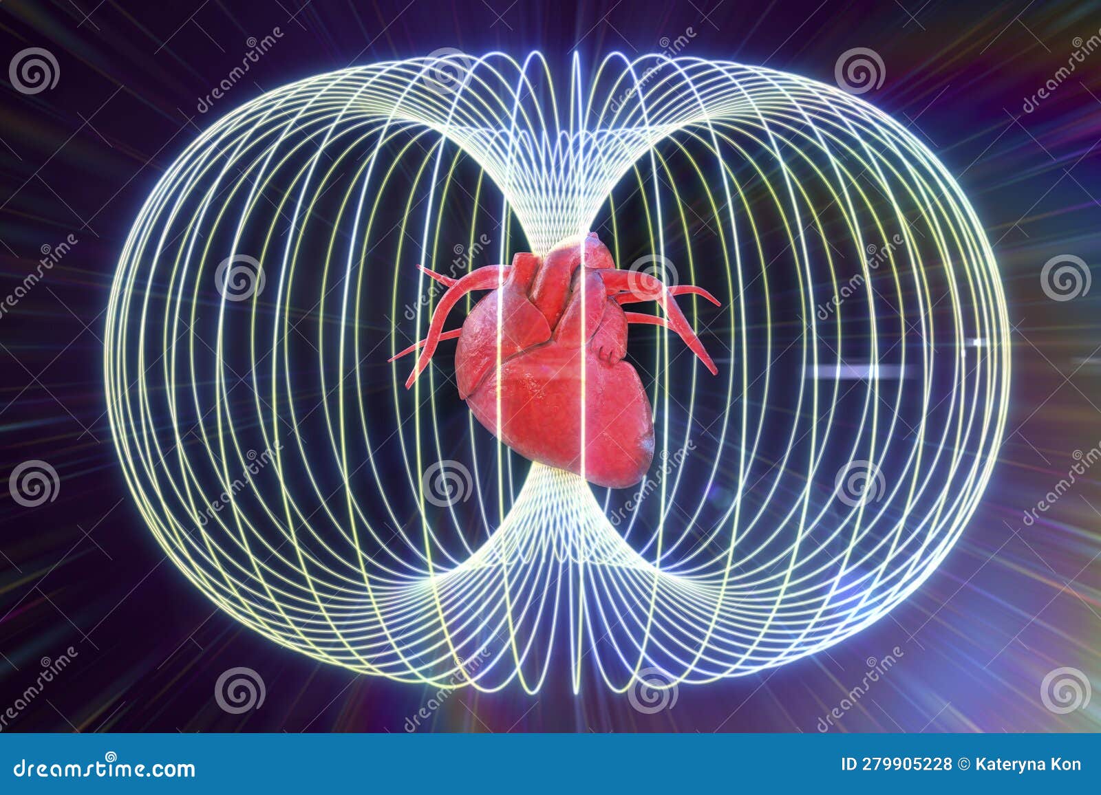 The Energy Field Generated by the Human Heart, 3D Illustration Stock ...