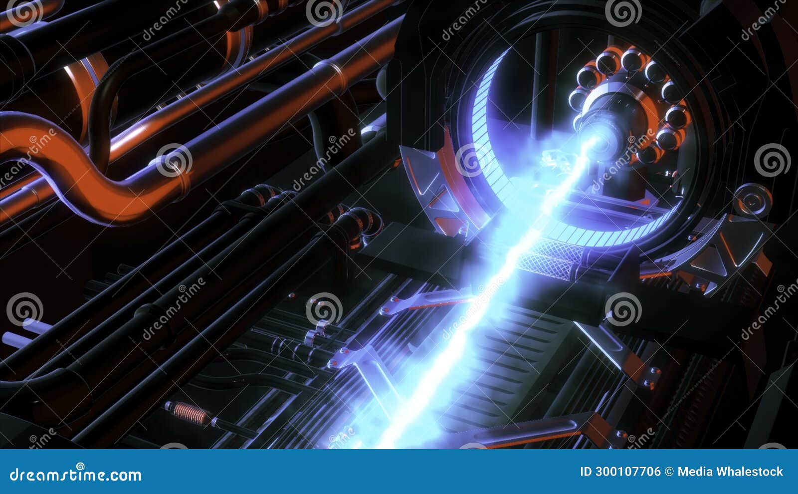 Energy Flow in Futuristic Engine. Motion. 3D Design of Technological Engine with Energy Flow ...