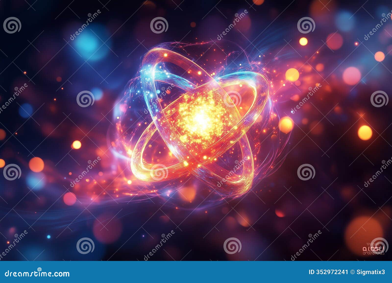 Energy Flows Around Atom Nucleus Generating Quantum Universe Stock ...