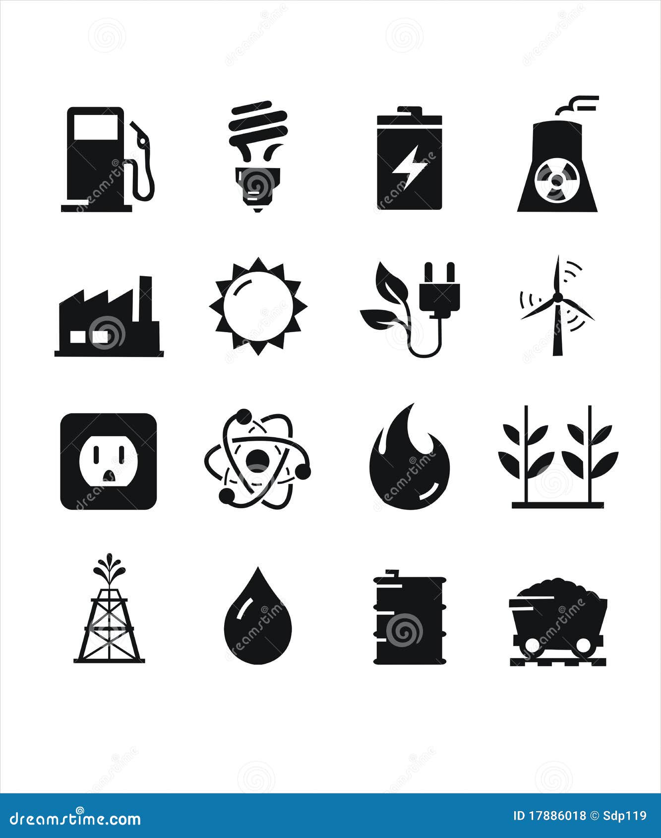 Energy Icons - Black stock illustration. Illustration of atom - 17886018