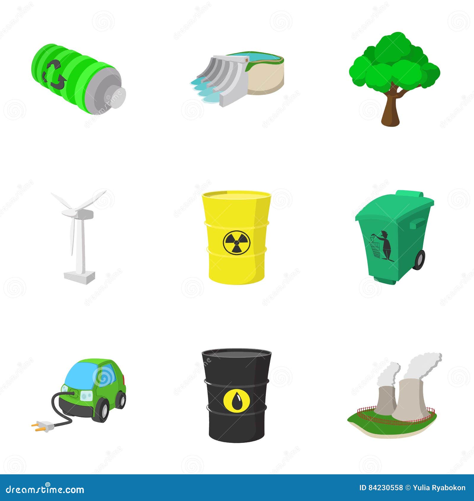 Energy Icons Set, Cartoon Style Stock Vector - Illustration of ...