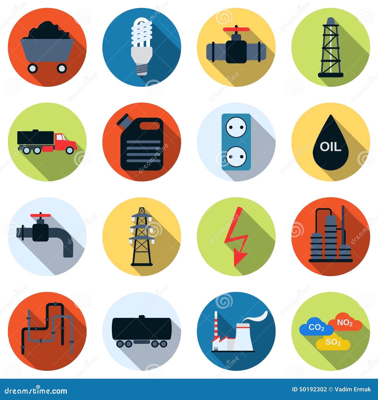 Energy Industry Icons Collection Stock Vector - Illustration of flat ...