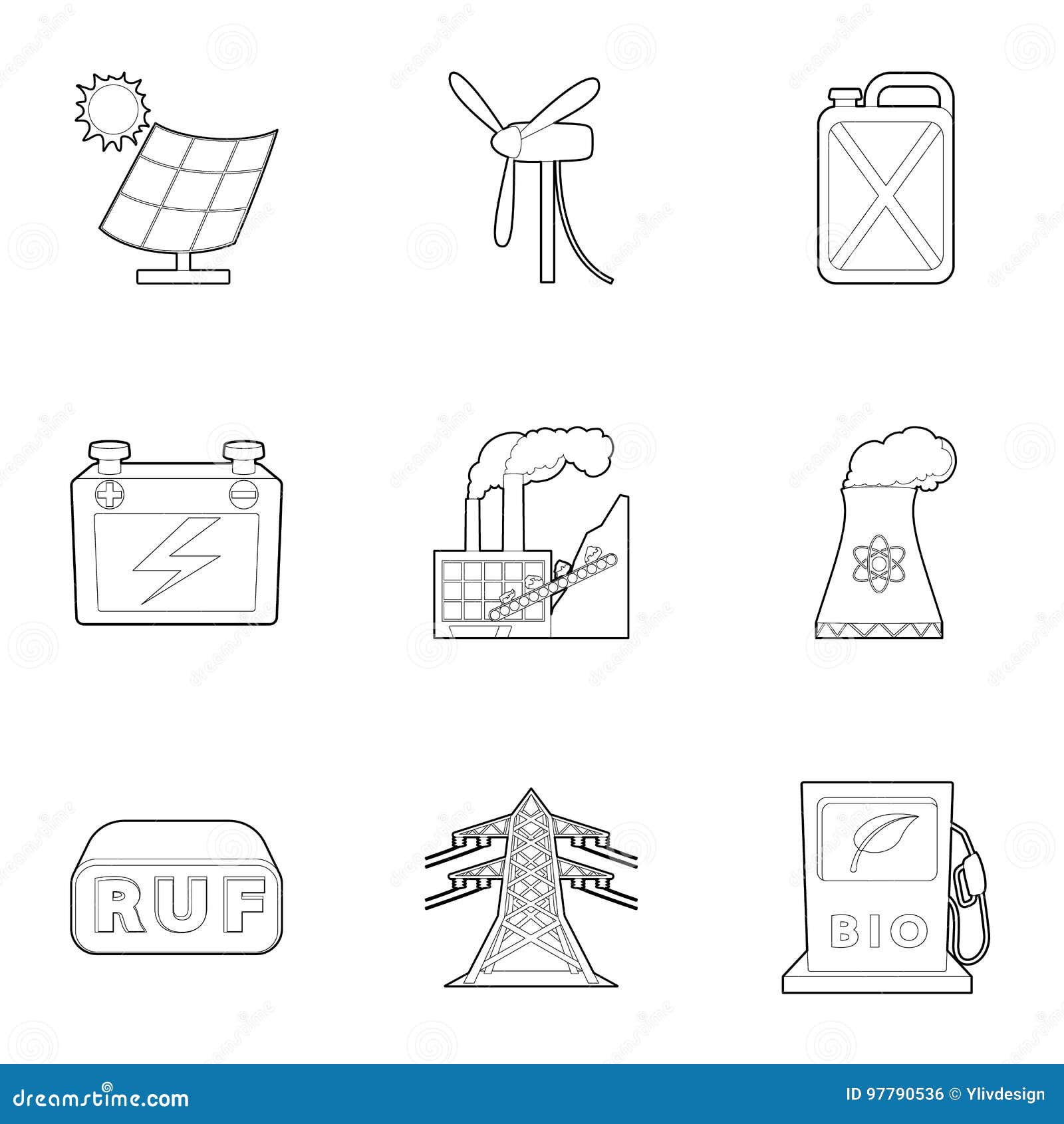 Energy Industry Icons Set, Outline Style Stock Vector - Illustration of ...