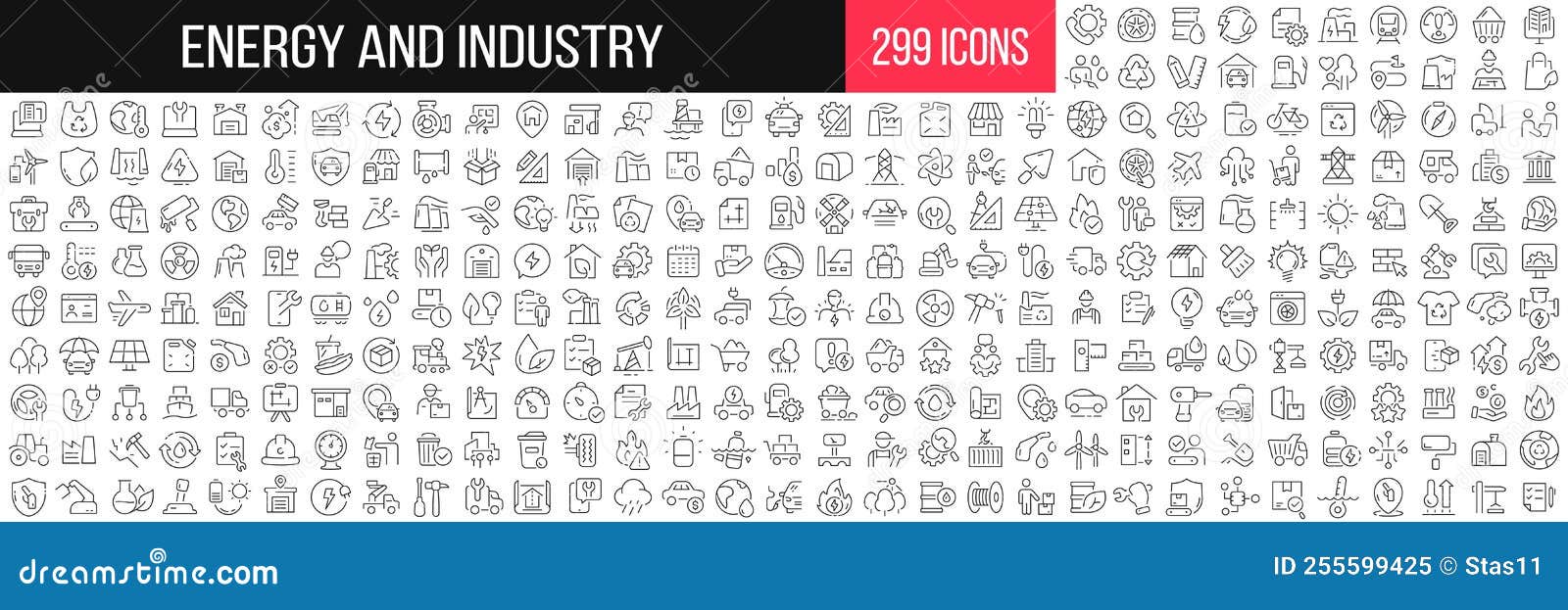 Energy and Industry Linear Icons Collection. Big Set of 299 Thin Line ...