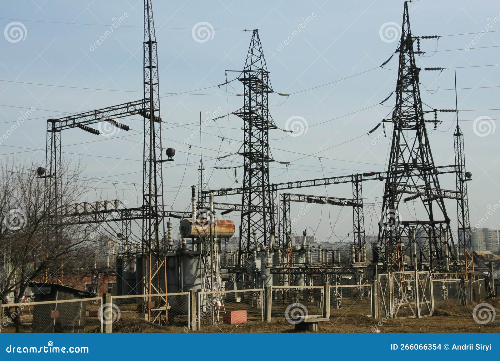 Energy Infrastructure, Substations and Power Lines Stock Photo - Image ...