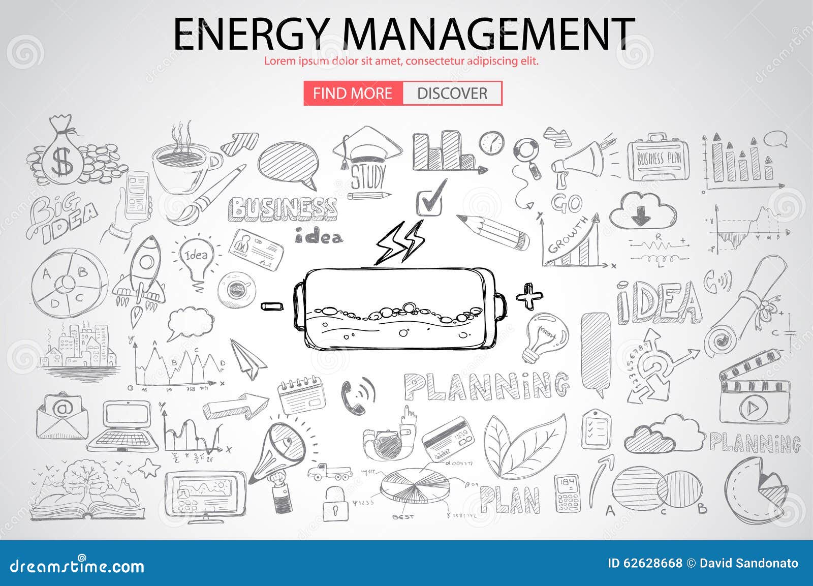 Energy Management with Doodle Design Style Stock Vector - Illustration ...