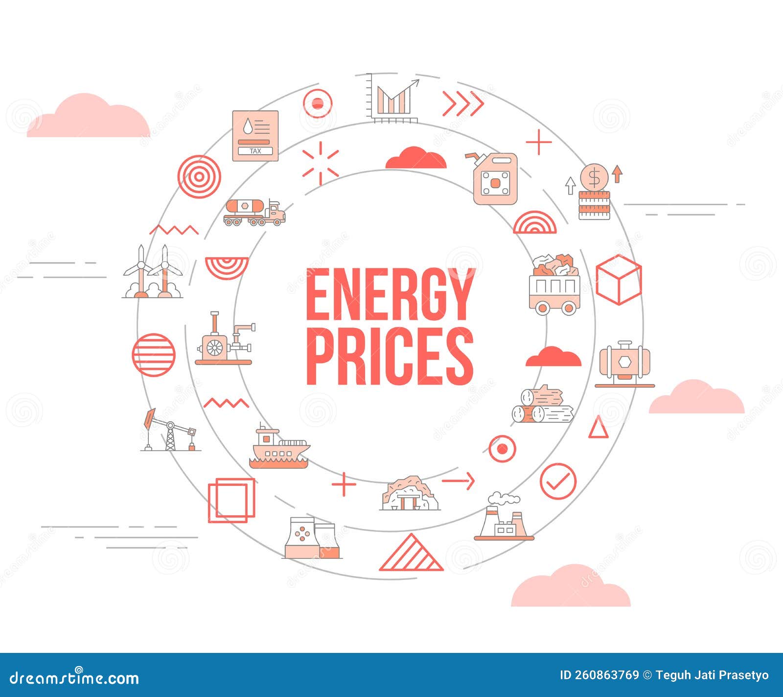 Energy Prices Concept with Icon Set Template Banner and Circle Round ...