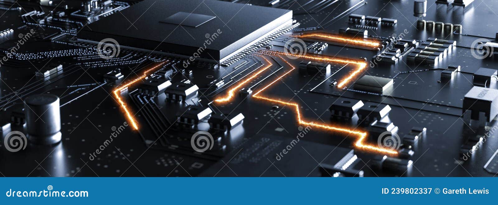 Energy Pulses Coming from a Computer Processor 3d Render Stock ...