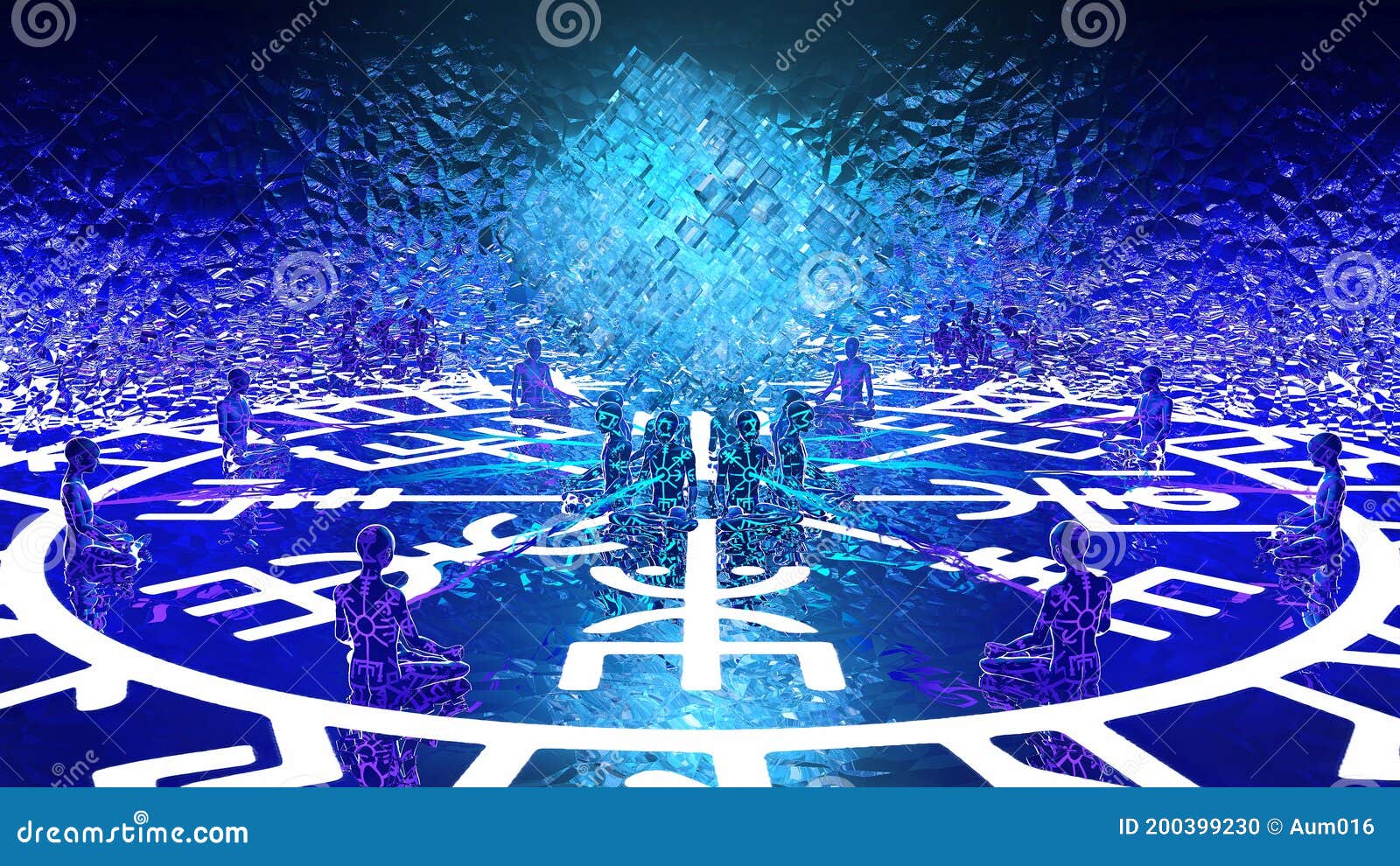 Energy Ritual of a Meditative Group of People. Stock Illustration ...