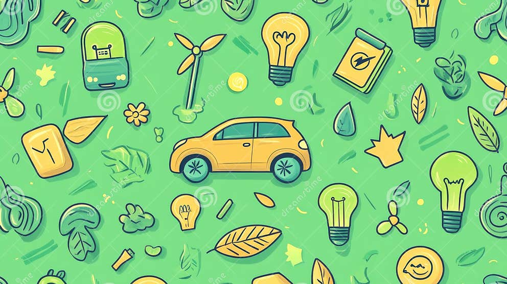 Energy Saving Background with Seamless Pattern with Eco-friendly Icons ...