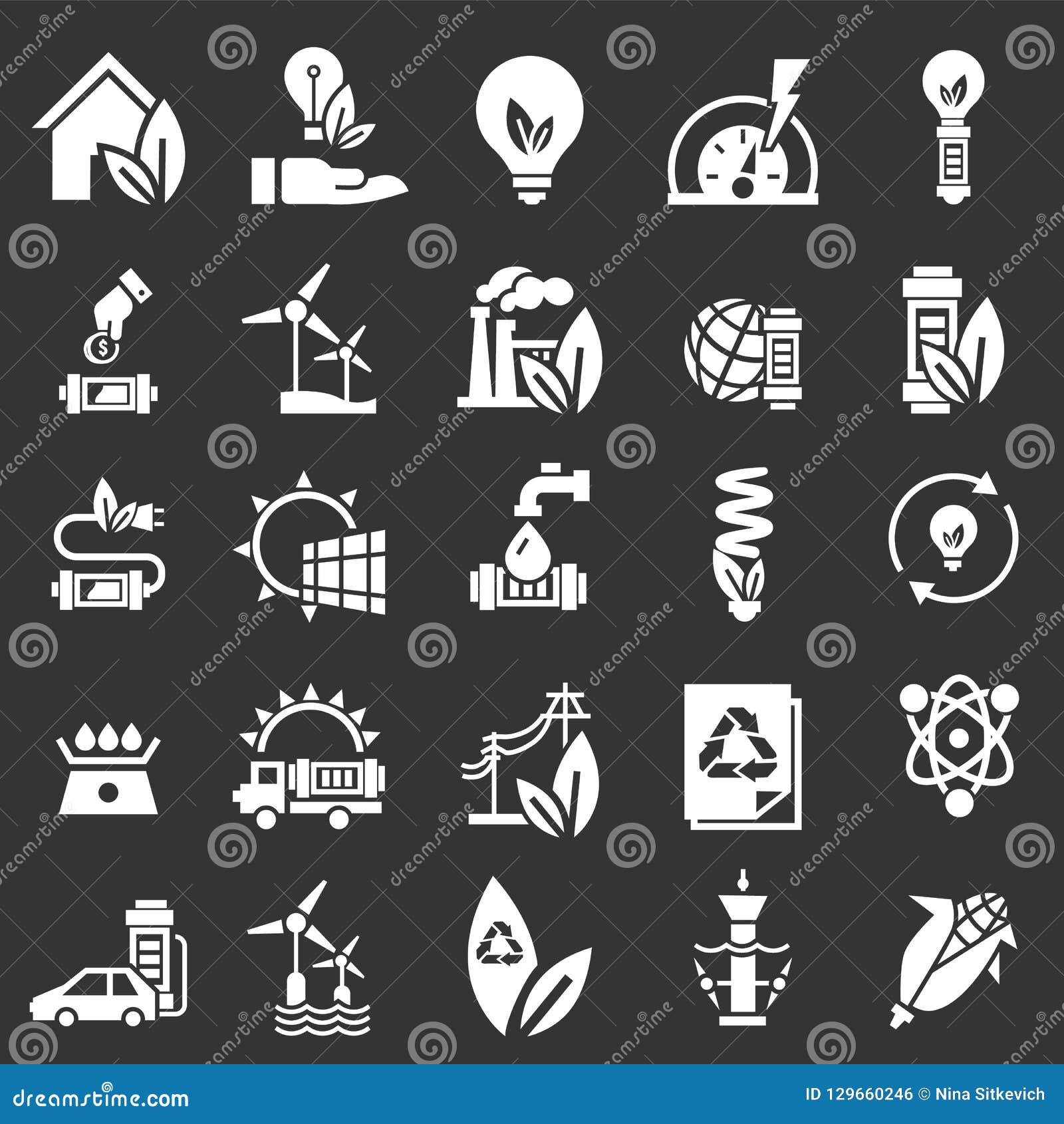 Energy Saving Icon Set, Simple Style Stock Vector - Illustration of ...