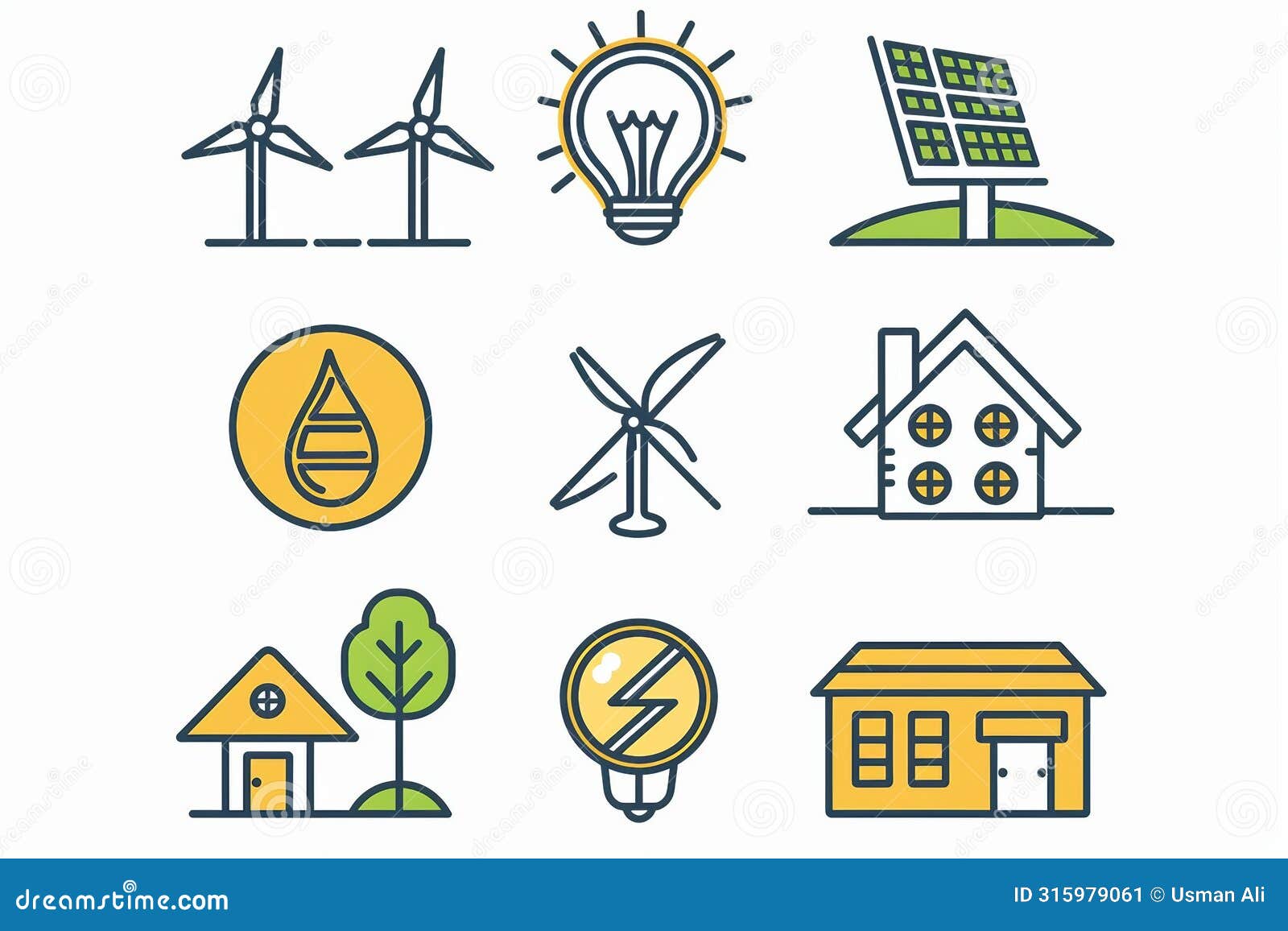 Energy Saving Icons on White Background Stock Illustration ...