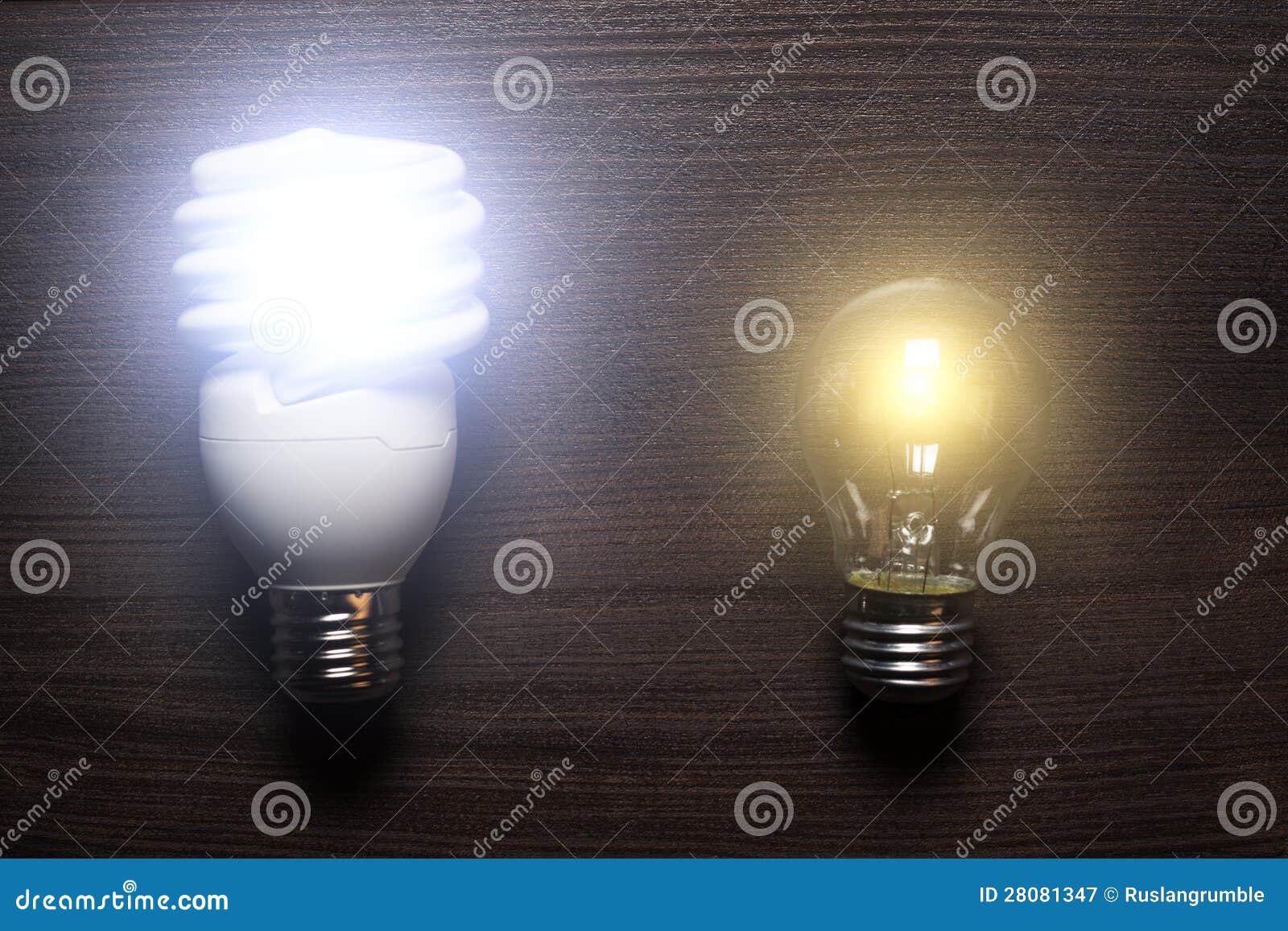 Energy Saving Lamp and Glow Lamp Switched on Stock Image - Image of ...