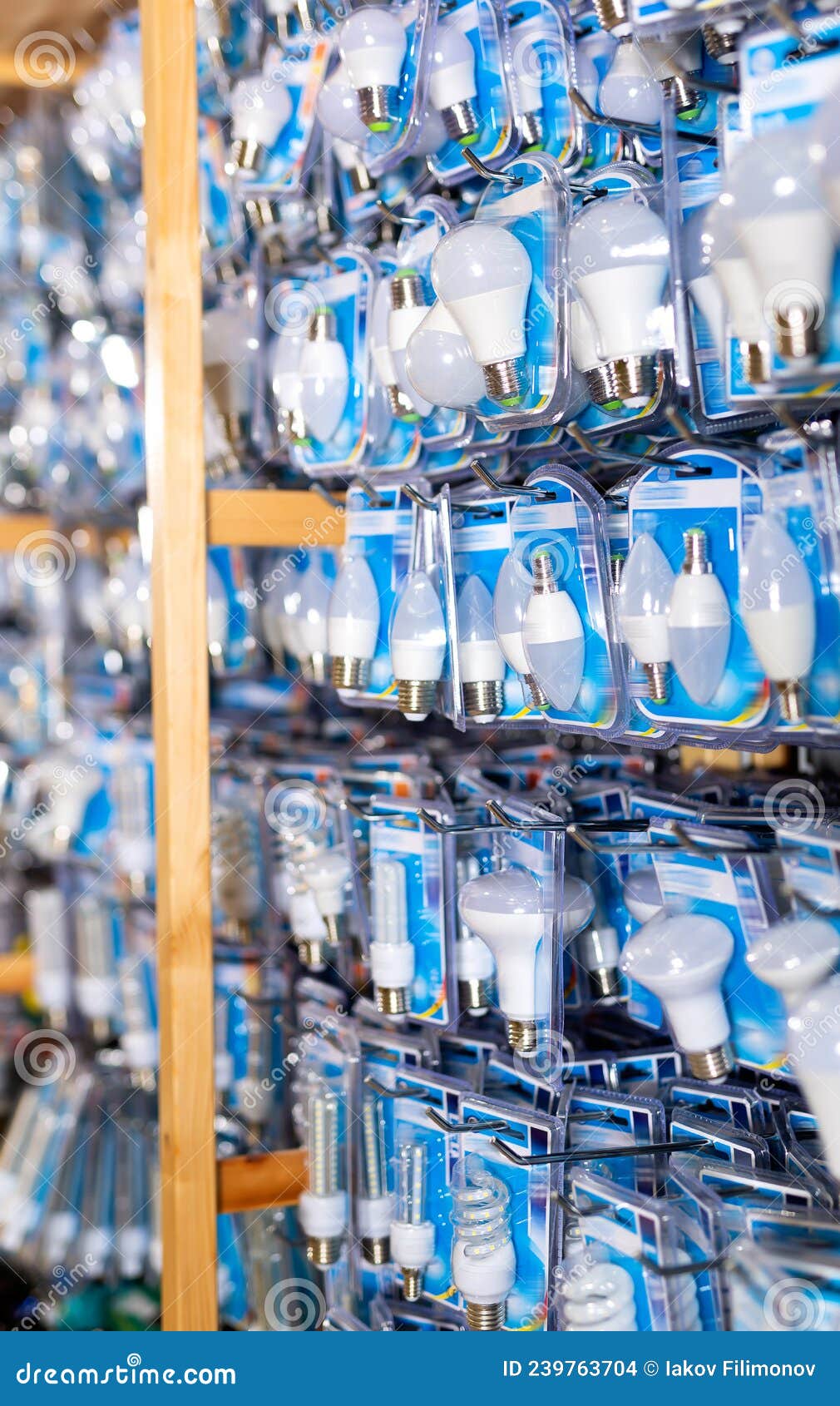 Energy Saving Lamps on Shelves of an Electrical Goods Store Stock Photo ...