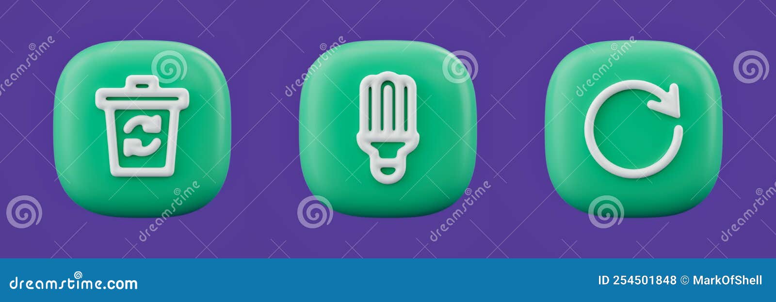 Energy-saving and Recycling 3d Icons on a Green Button, Outline Energy ...