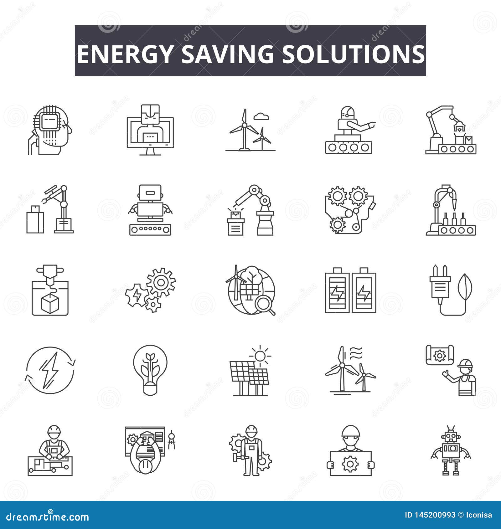 Energy Saving Solutions Line Icons, Signs, Vector Set, Outline ...