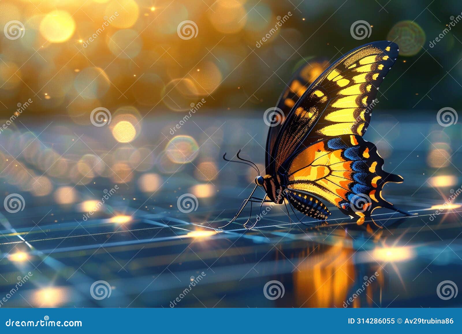 Energy Solar Panel and Butterfly Stock Illustration - Illustration of ...