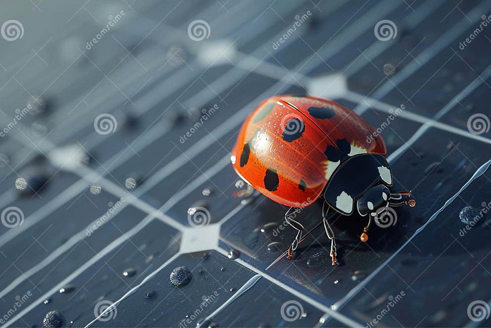 Energy Solar Panel and Ladybug Stock Illustration - Illustration of ...