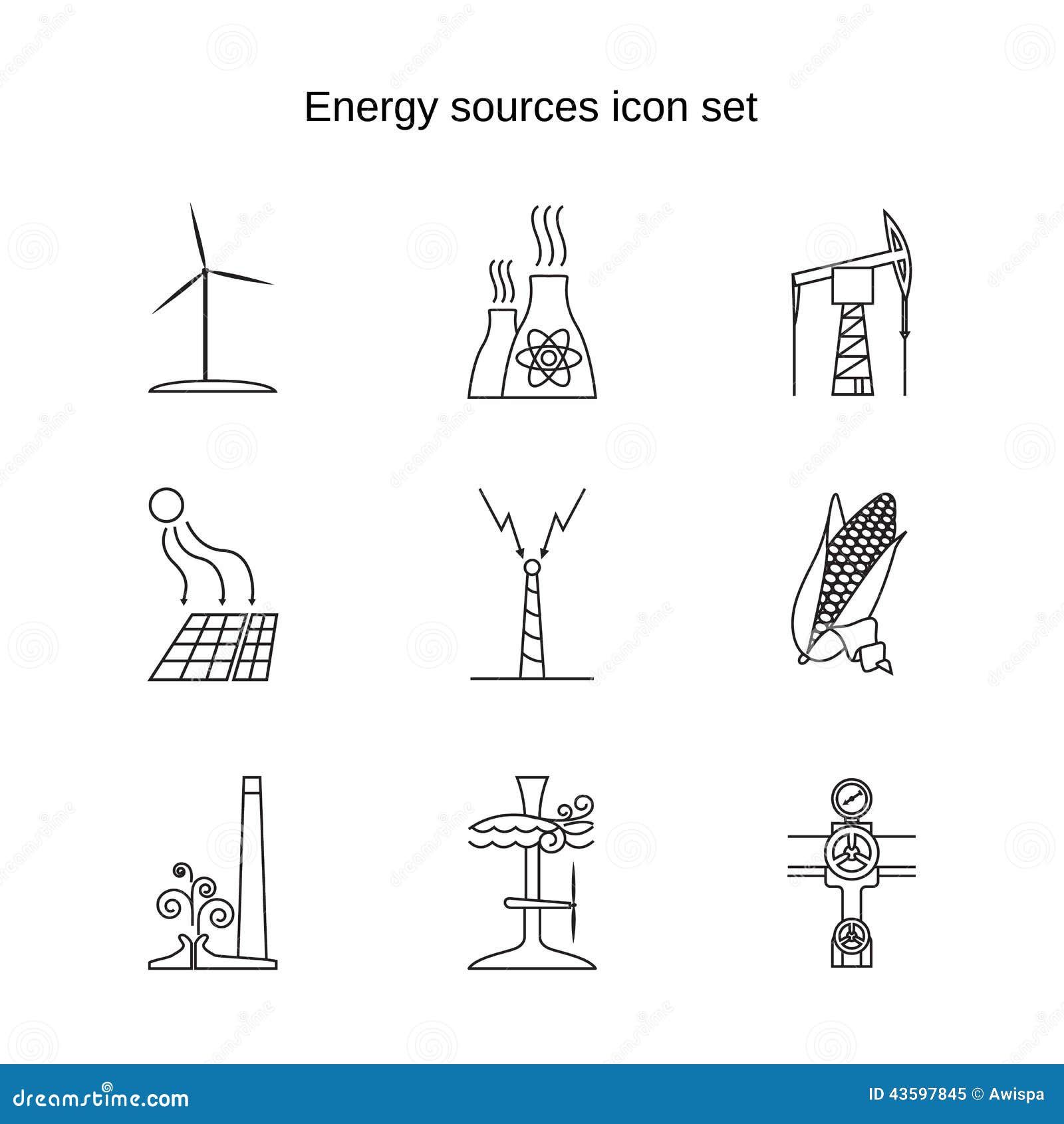 Energy sources icon set stock vector. Illustration of energy - 43597845