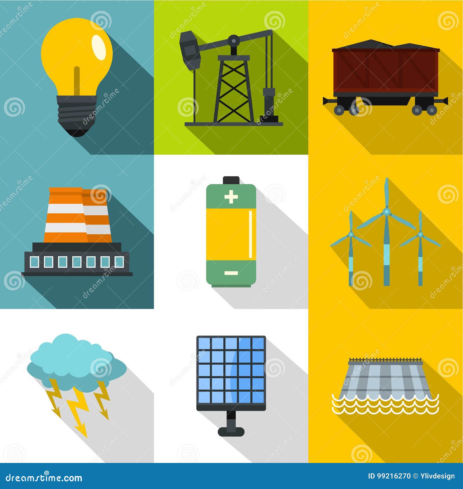 Energy Sources Icon Set, Flat Style Stock Vector - Illustration of ...