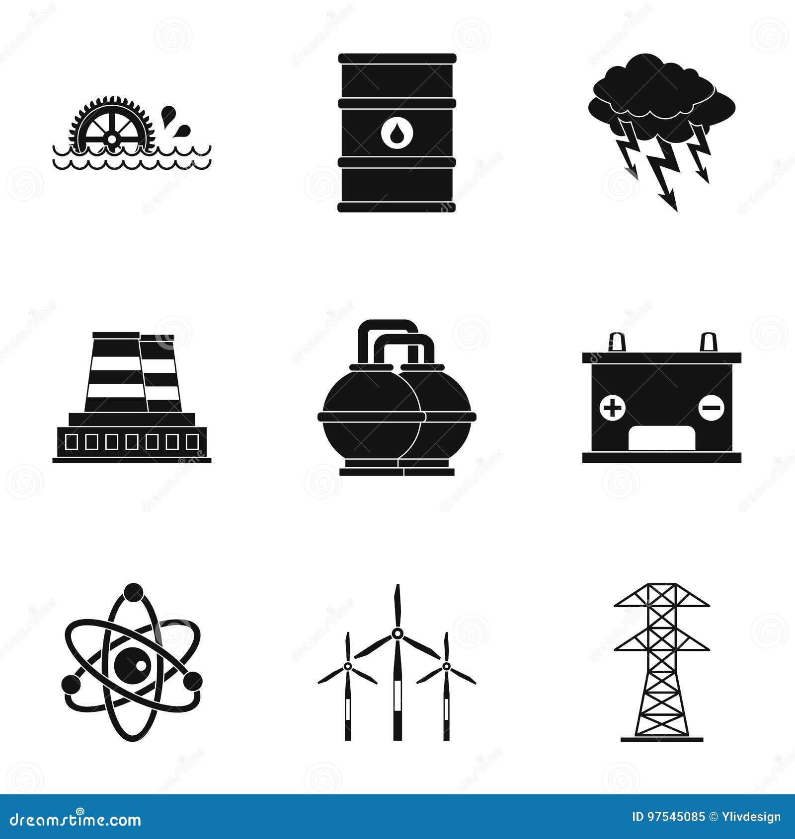 Energy Sources Icon Set, Simple Style Stock Vector - Illustration of ...