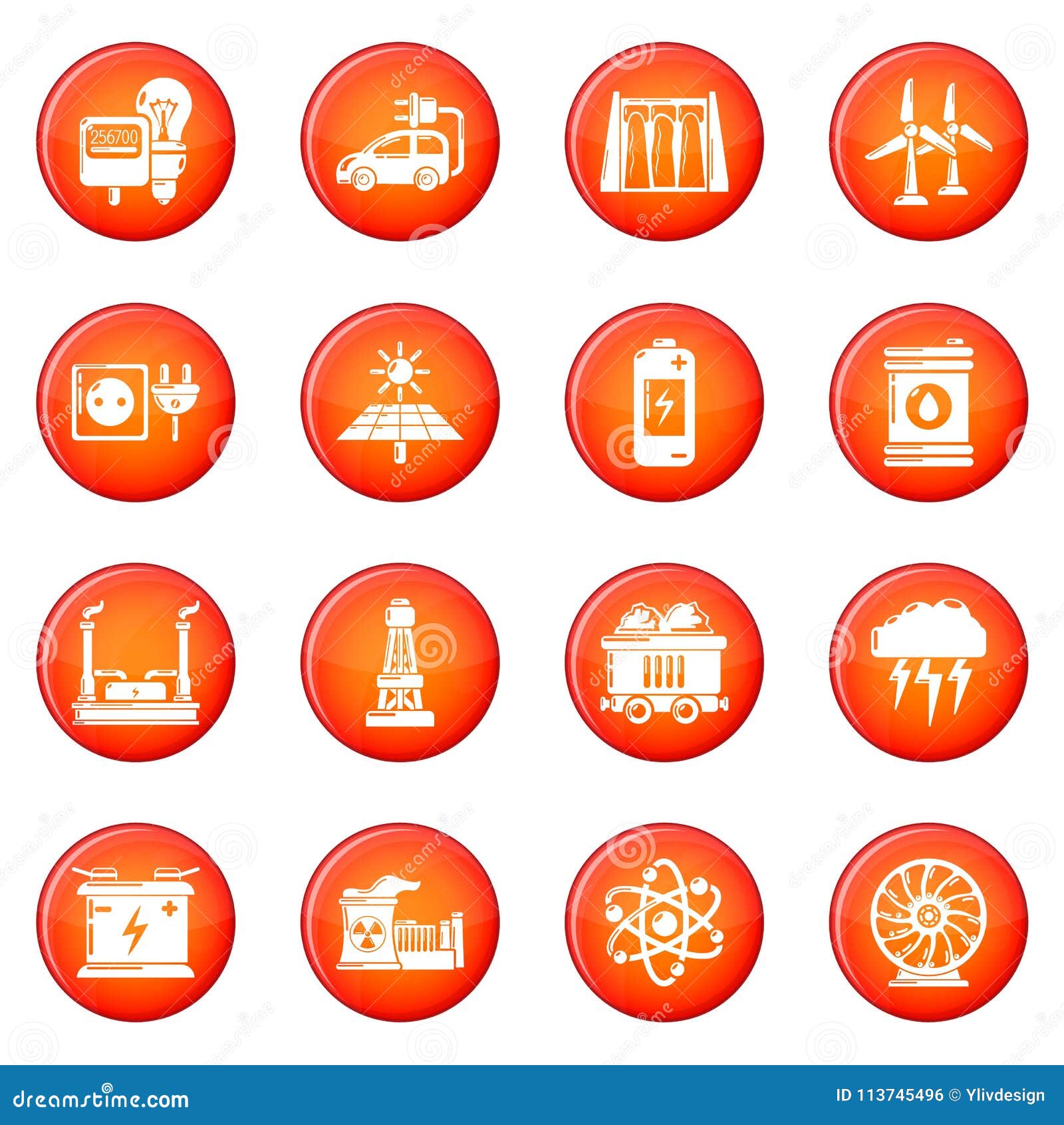 Energy Sources Icons Set Red Vector Stock Vector - Illustration of ...