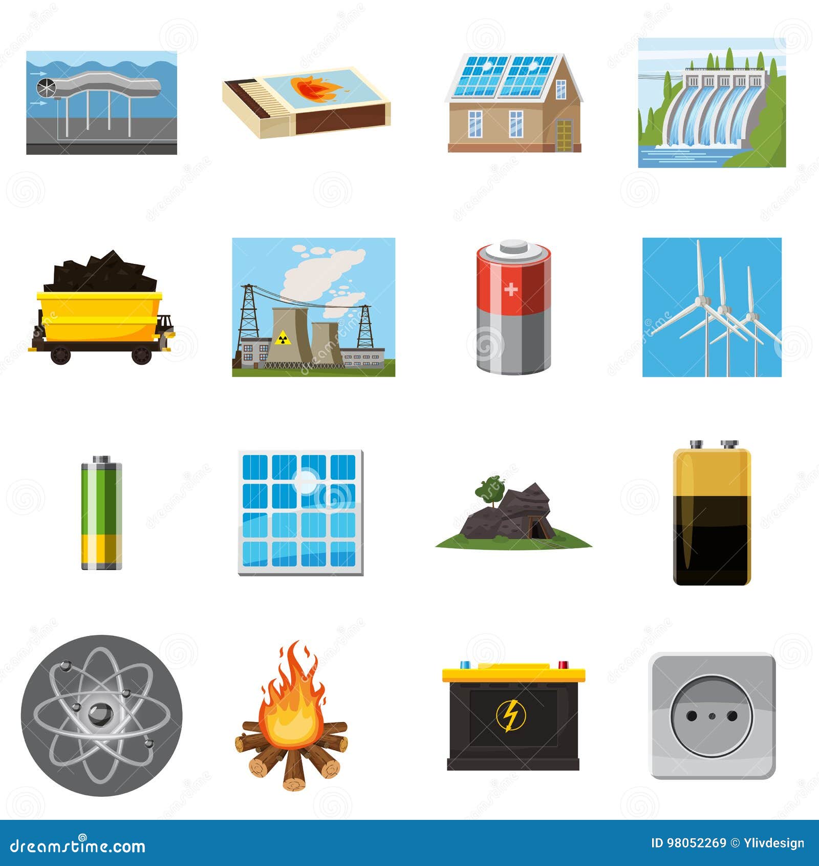 Energy Sources Items Icons Set, Cartoon Style Stock Vector ...