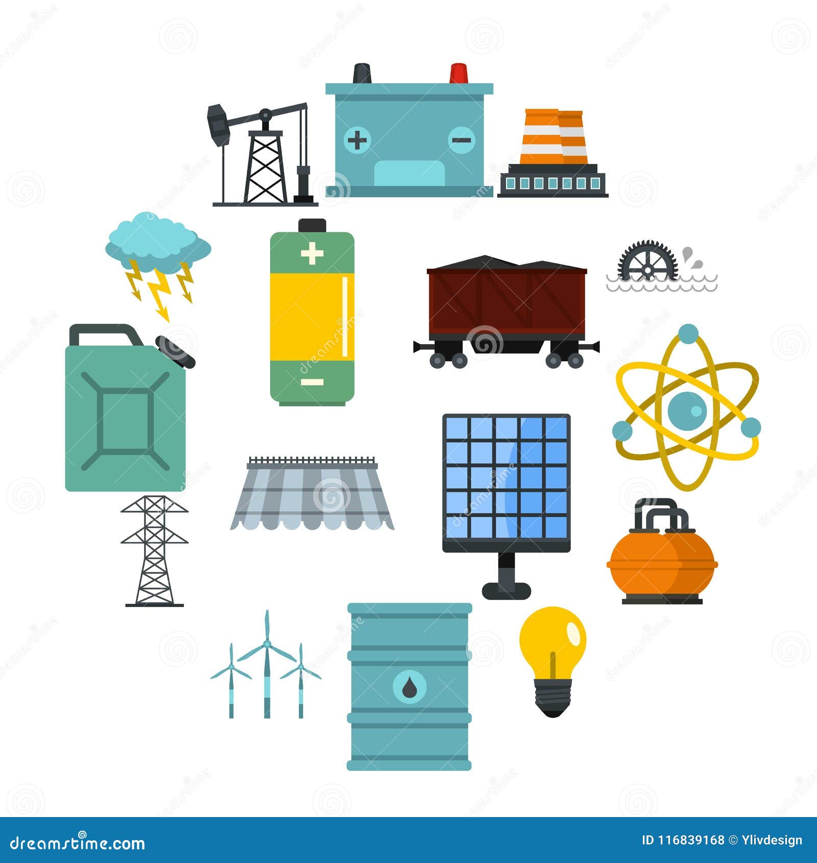 Energy Sources Items Icons Set in Flat Style Stock Vector ...