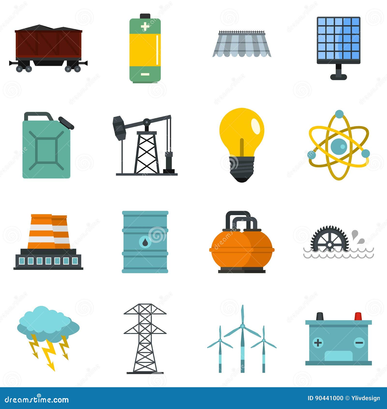 Energy Sources Items Icons Set in Flat Style Stock Vector ...