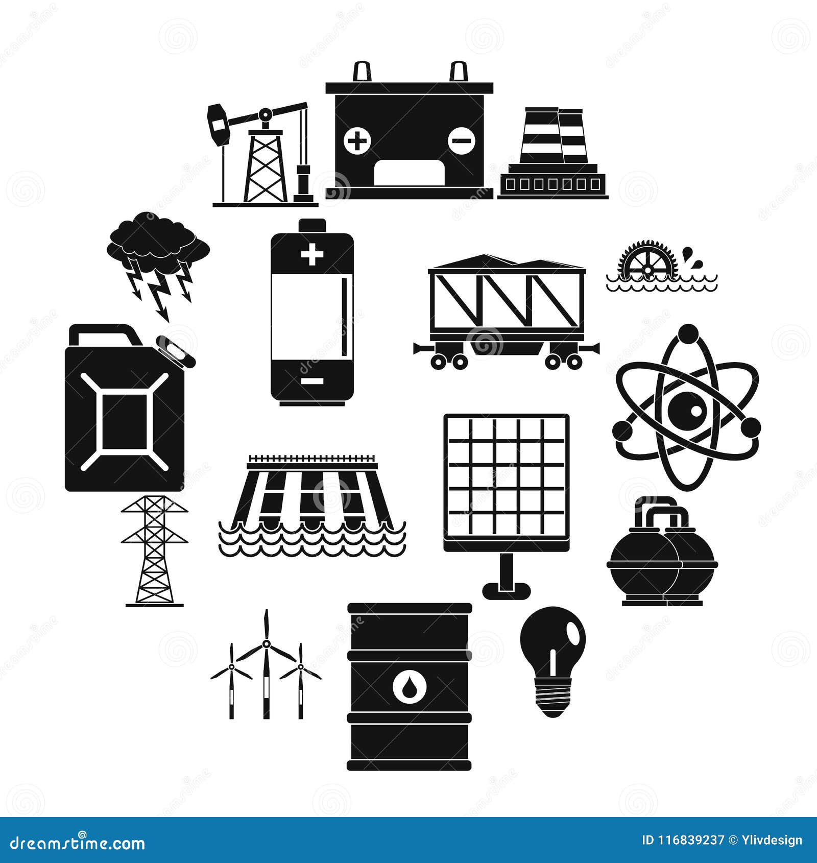 Energy Sources Items Icons Set, Simple Style Stock Vector ...