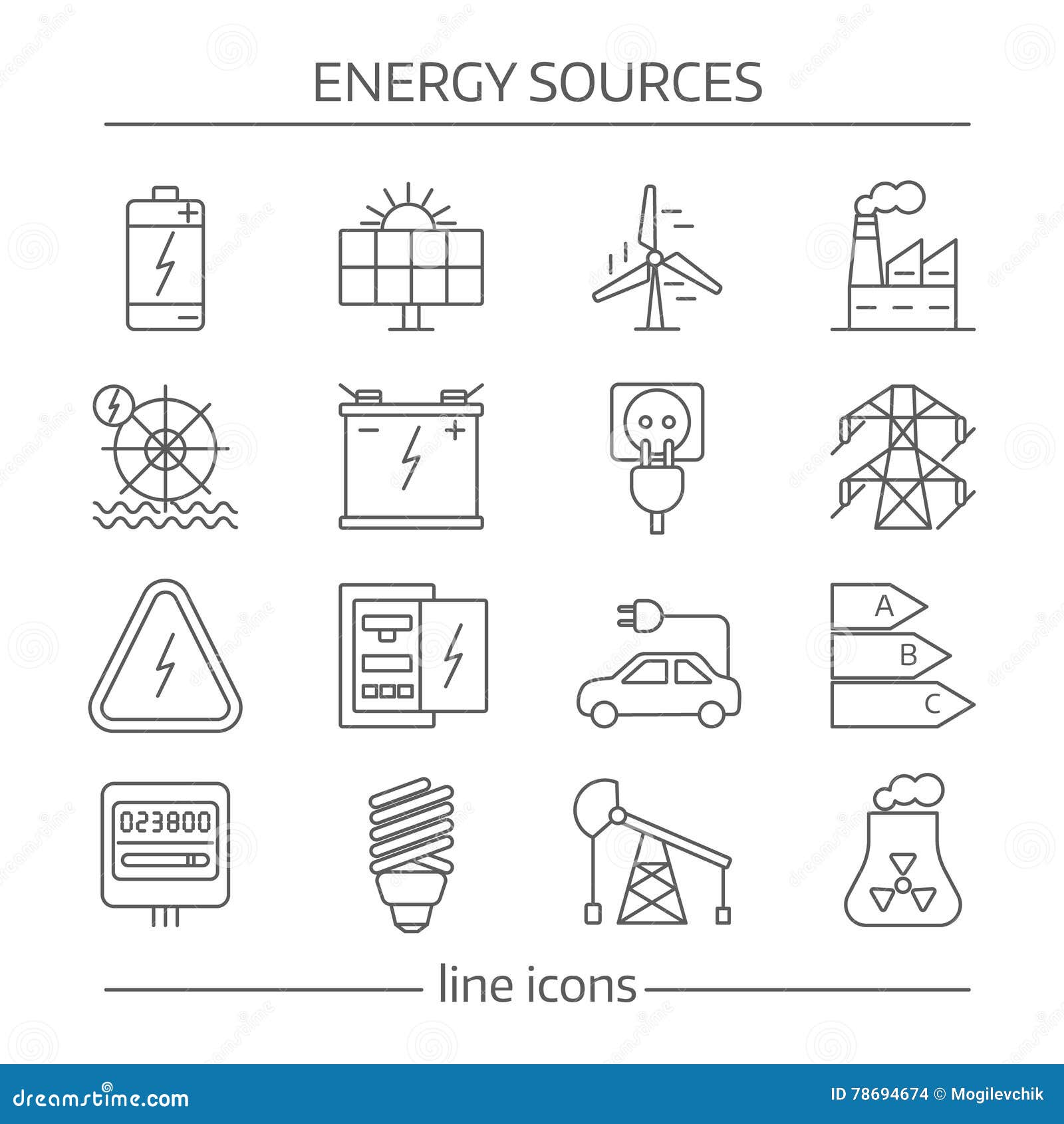 Energy Sources Line Icon Set Stock Vector - Illustration of global ...