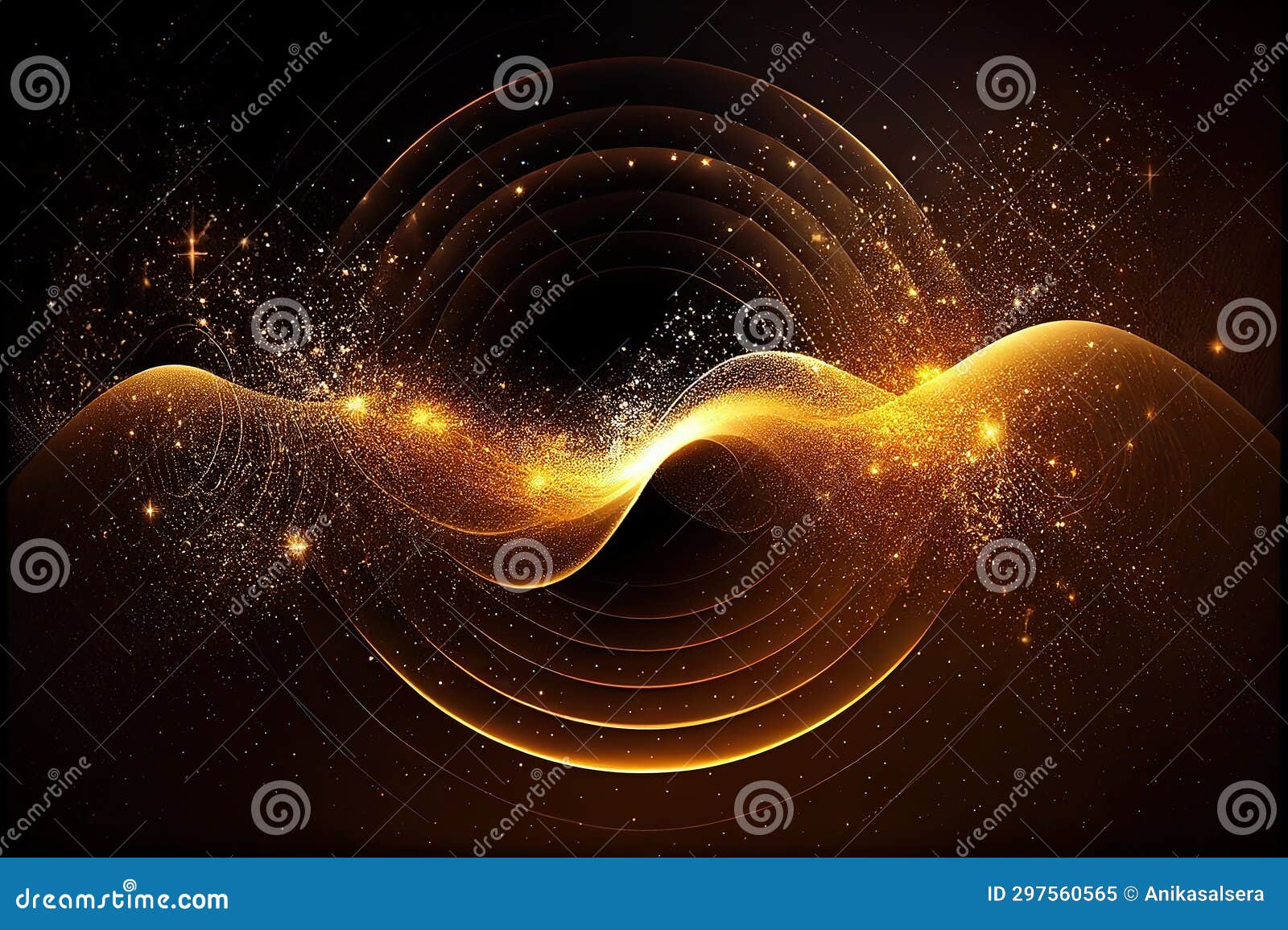 Energy Waves and Golden Circles. Generative AI Stock Illustration ...