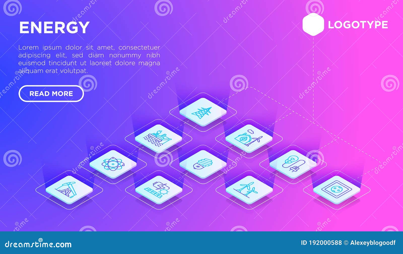 Energy Web Page Template with Thin Line Isometric Icons: Oil Platform ...