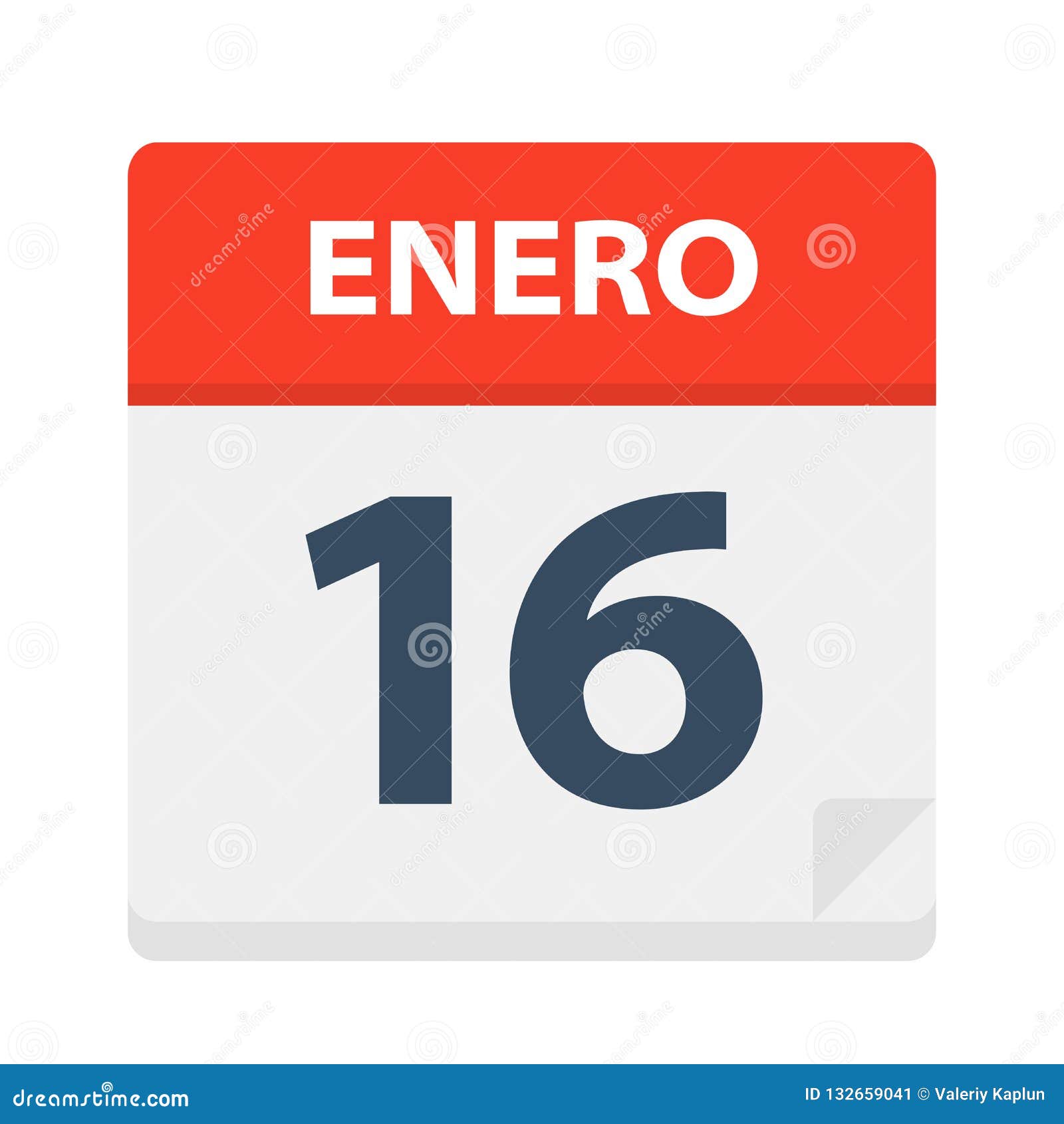 Enero 16 - Calendar Icon - January 16. Vector Illustration of Spanish ...