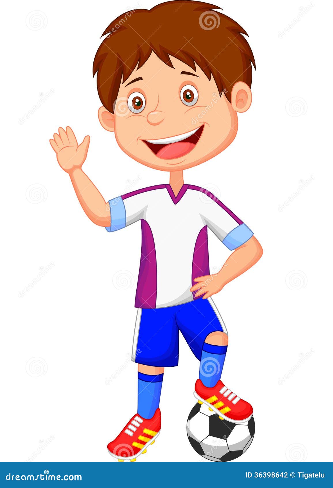 Enfant De Bande Dessinée Jouant Le Football Illustration De Vecteur