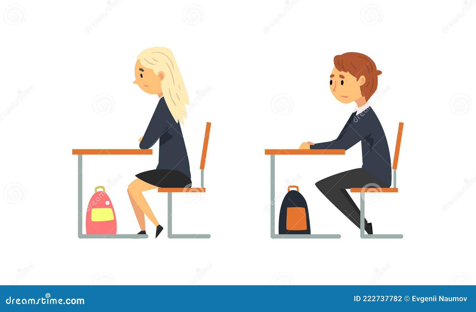 Enfant Et Fille élève Ou élève Assis Au Bureau Ayant Vue De Lécole