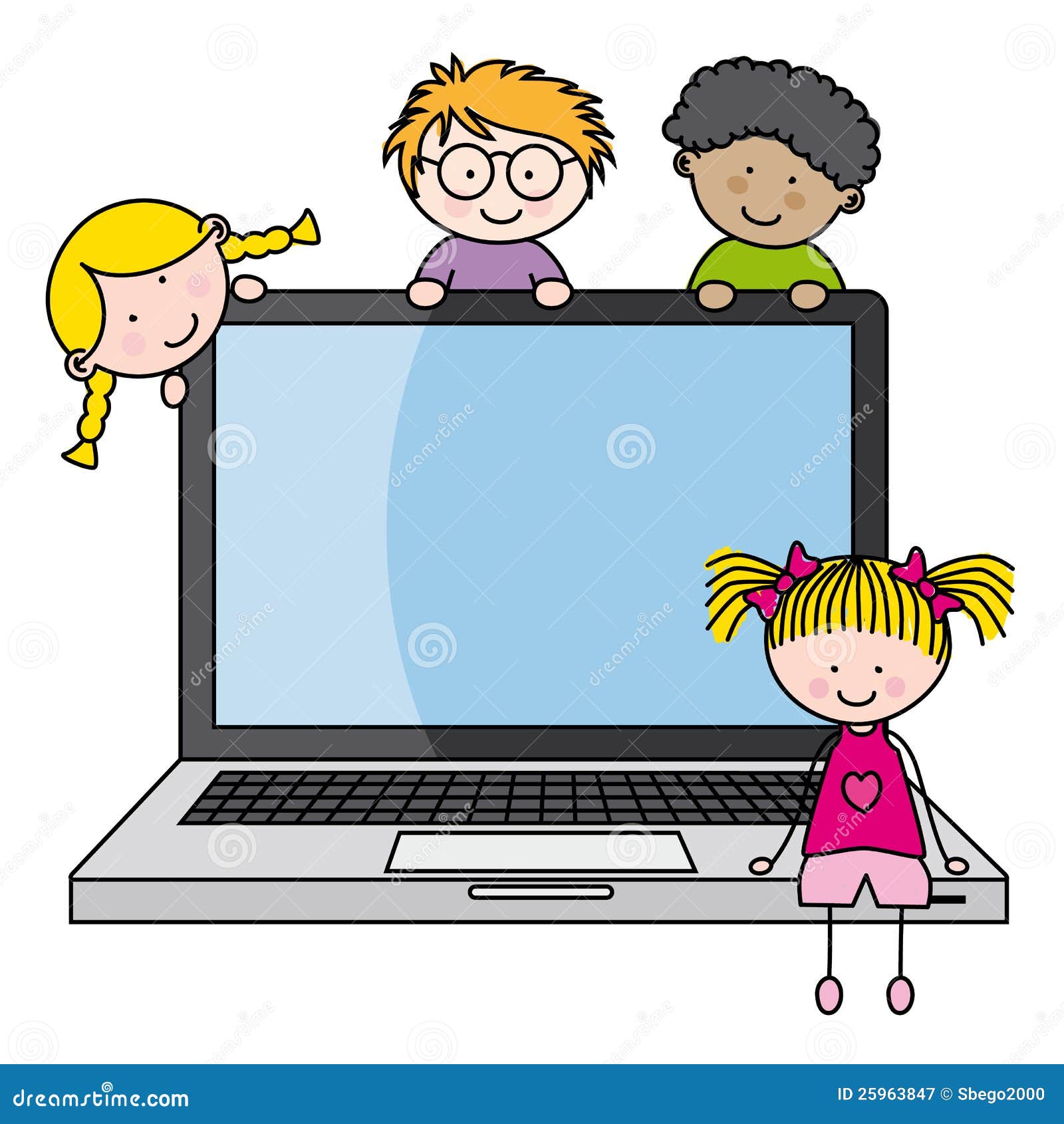 Enfants avec un ordinateur illustration de vecteur. Illustration du ...