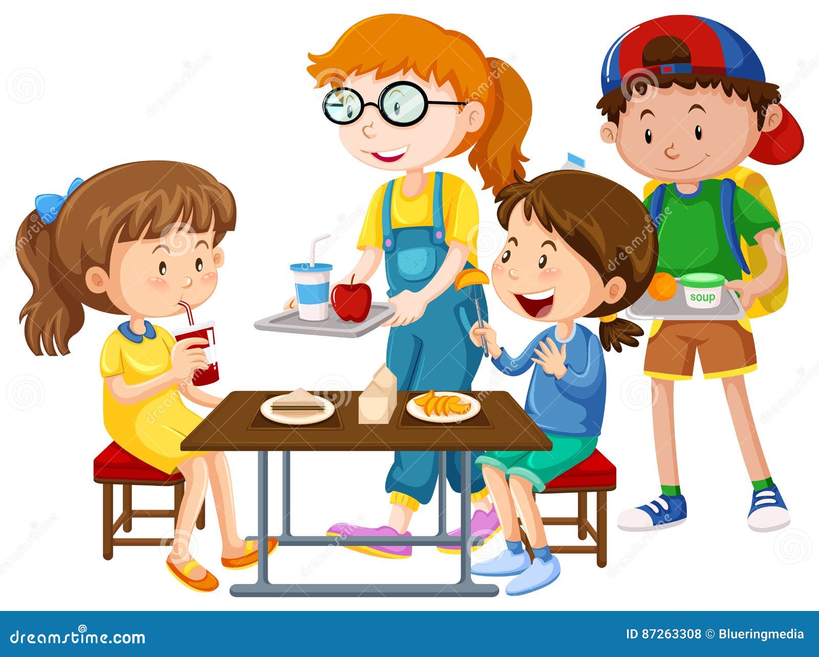 Enfants Ayant Le Repas à La Table Illustration de Vecteur ...