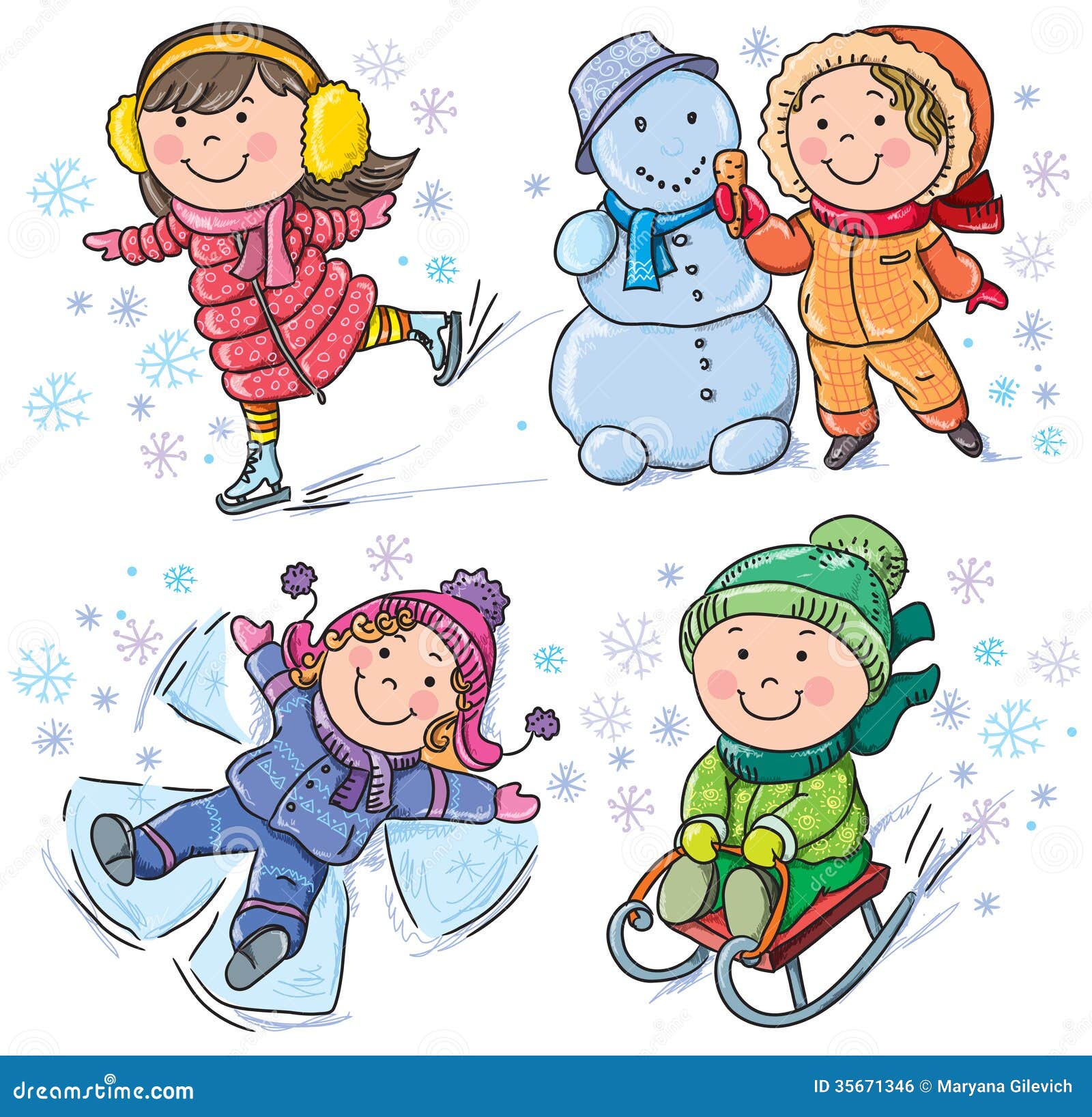 Enfants d'hiver illustration de vecteur. Illustration of sourire - 35671346