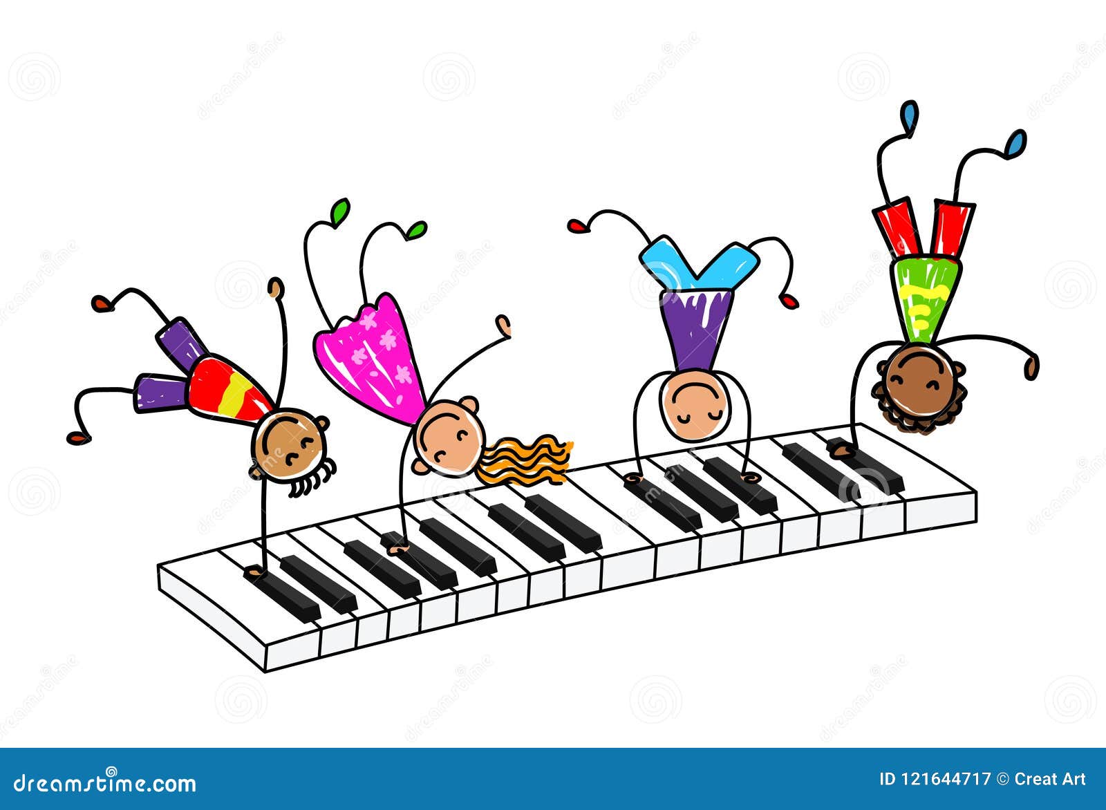Enfants De Musique Enfants De Bande Dessinée Jouant Le Clavier De Piano